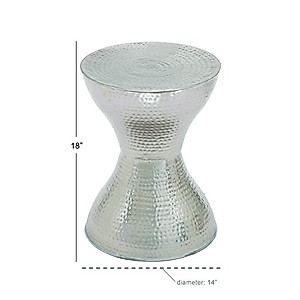 Deco 79 Metal Hammered Accent Table with Hourglass Shape, 14" x 14" x 18", Silver