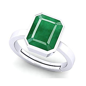 LMDPRAJAPATIS 5.50 Carat Original Emeald Panna 925 Silver Ring/Emeald Square Cut Gemstone ring
