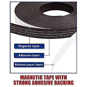 Magnetic Tape 2 Rolls 32ft Magnets with Strong Adhesive Backing Anisotropic Flexible Magnetic Strip(1rolls 16 feet x 1/2" Wide x 1/16" Thick)