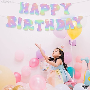 KatchOn Iridescent Happy Birthday Banner Prestrung - 10 Feet | Disco Happy Birthday Sign | Iridescent Party Decorations | Disco Birthday Banner for Women | Holographic Disco Birthday Party Decorations