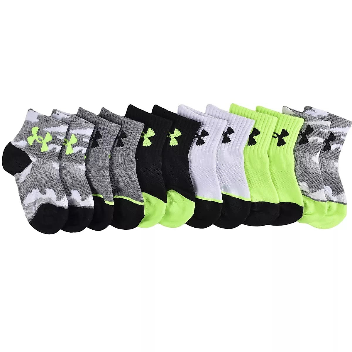 Under Armour Infant/Toddler Boys Essential Lightweight Quarter Socks 6 Pack (V(UA375555KL-LGH)/G, 2-4T)