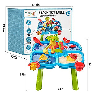 TEMI 4-in-1 Sand Water Table, 32PCS Sandbox Table Kids Activity Sensory Play Table Summer Outdoor Toys for Toddler Boys Girls