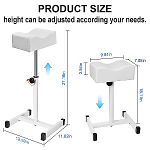 Pedicure Manicure Footrest, Adjustable Height with Soft Cushion Pedicure Stool Non-Slip, Pedicure Nail Equipment for Salon Spa Beauty,White