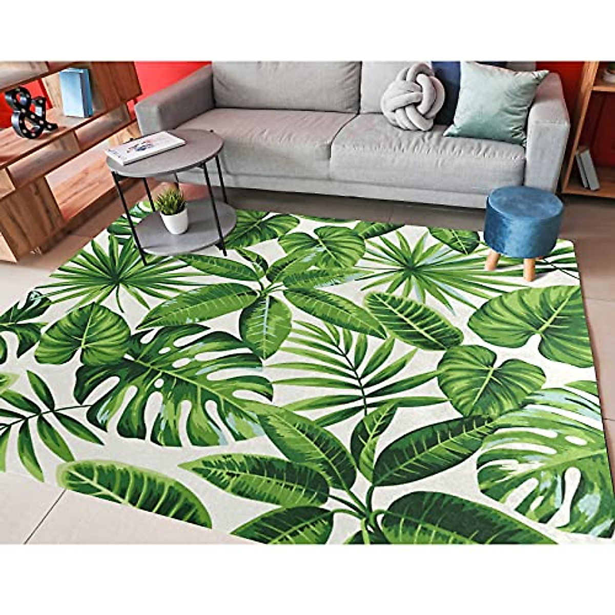 ALAZA Tropical Palm Tree Leaf Jungle Non Slip Area Rug 5' x 7' for Living Dinning Room Bedroom Kitchen Hallway Office Modern Home Decorative