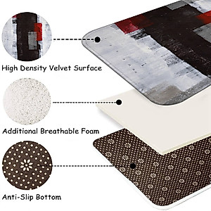 RYANZA 2 Pieces Kitchen Rugs, Abstract Anti Fatigue Non Slip Foam Cushioned Red and Grey Art Painting Comfort Indoor Floor Mat Runner Rug Set for Laundry Office Sink Bathroom (17"x48"+17"x24")