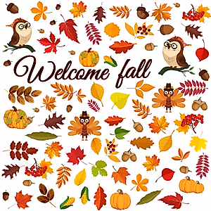 87 Pcs Fall Thanksgiving Wall Decals Maple Leaves Acorns Wall Sticker Autumn Party Supplies Thanksgiving Wall Stickers for Home Office Living Room Classroom Holiday Harvest Wall Decor (Maple Leaf)