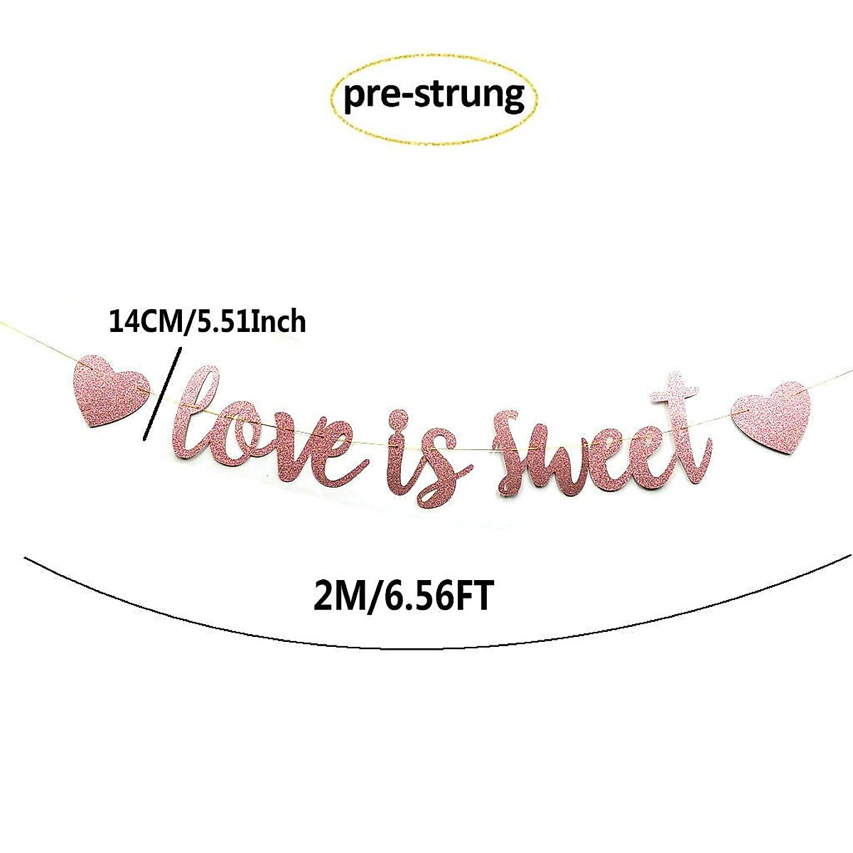 Rose Gold Love is Sweet Banner for Wedding Bridal Shower Engagement Party Sign Backdrops with Two Paper Hearts Pre-Strung (Rose Gold)