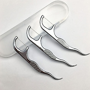 HEMOTON 6pcs Dental Floss Pick Portable Angled Flossers Stainless Steel Toothpicks Outdoor Teeth Cleaning Tools for Travel Teeth Care