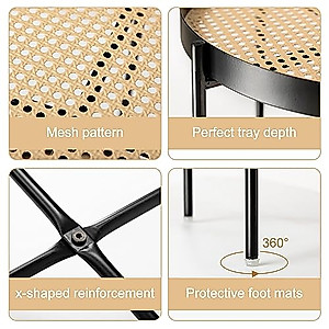 danpinera Black Side Table, 2 Tier Removable Tray Imitation Rattan Table for Living Room, Small Round Table for Bedroom, Small Metal Table for Nightstand 20.47 Inch x 16.54 Inch