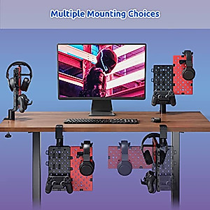 PUTORSEN Headphone and Controller Stand for Desk, 4 in 1 Rotatable Game Controller Holder & Headset Stand with Cable Hooks, Clamped above/under Desk for Xbox PS5 PS4 Nintendo Switch Controller