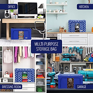 Foldable Clothes Storage Bag Organizer Pop Up Bins Strong Handle Quality Fabric for Collapsible Closet Boxes 4 Pack (Large) (Blue COBALT)