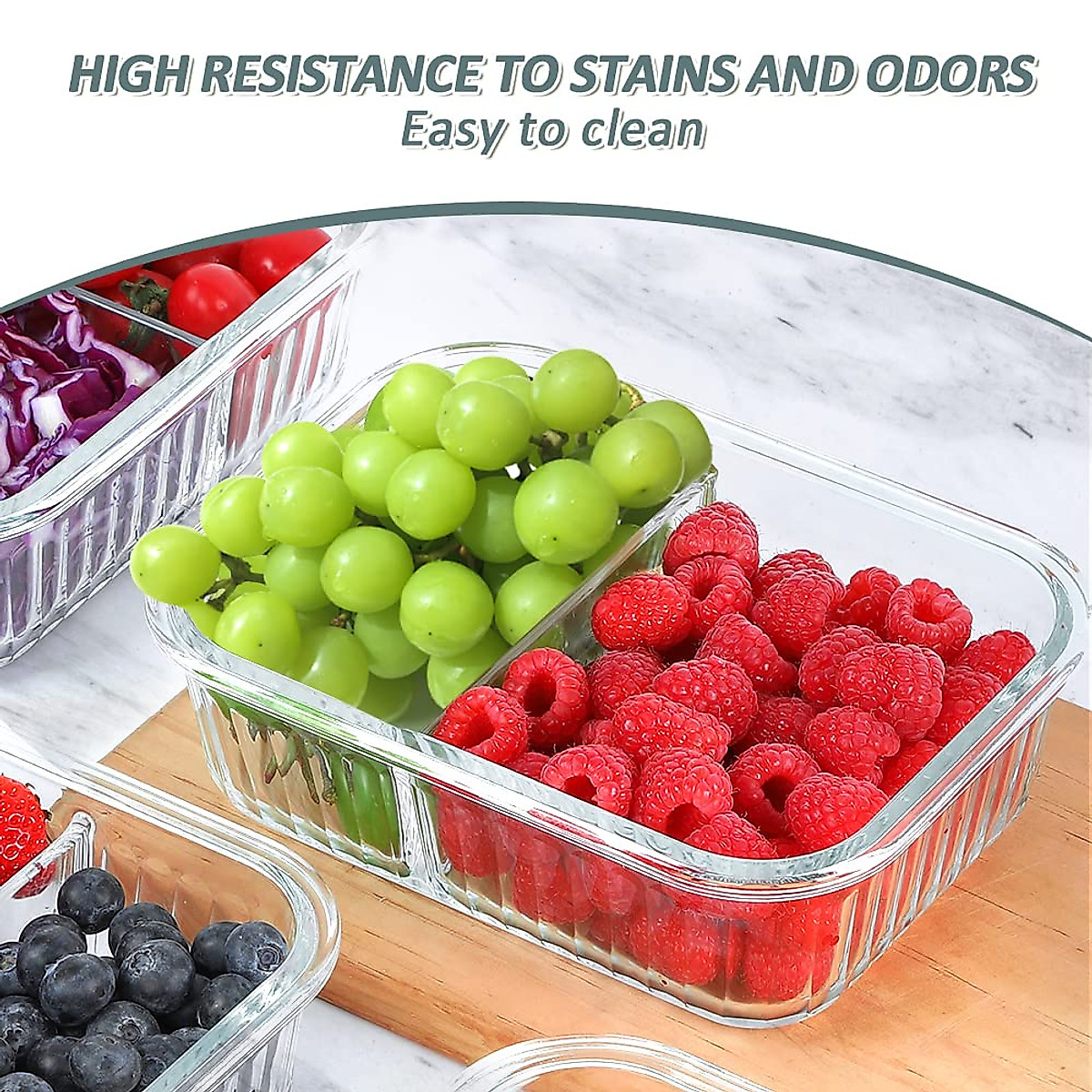 KOMUEE Glass Meal Prep Containers 2 Compartments, 5 Packs 36 oz, Airtight Glass Lunch Bento Box with Lids, Glass Food Storage Containers, BPA Free, Microwave, Freezer and Dishwasher Friendly