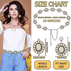 Sasylvia White Turquoise Concho Chain Belt Metal Western Waist Belts for Women Boho Belt Turquoise Drop Earrings (Classic Style)