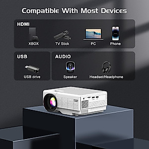 2023 Upgraded Mini Projector with Bluetooth and Projector Screen, Full HD 1080P Supported Portable Video-Projector, Home Theater Movie Projector Compatible with HDMI,VGA,USB,AV,Laptop,Smartphone