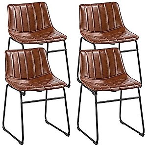Yaheetech 18" PU Leather Dining Chairs Armless Chairs Indoor/Outdoor Kitchen Dining Room Chairs with Metal Legs Upholstered, Set of 4, Brown