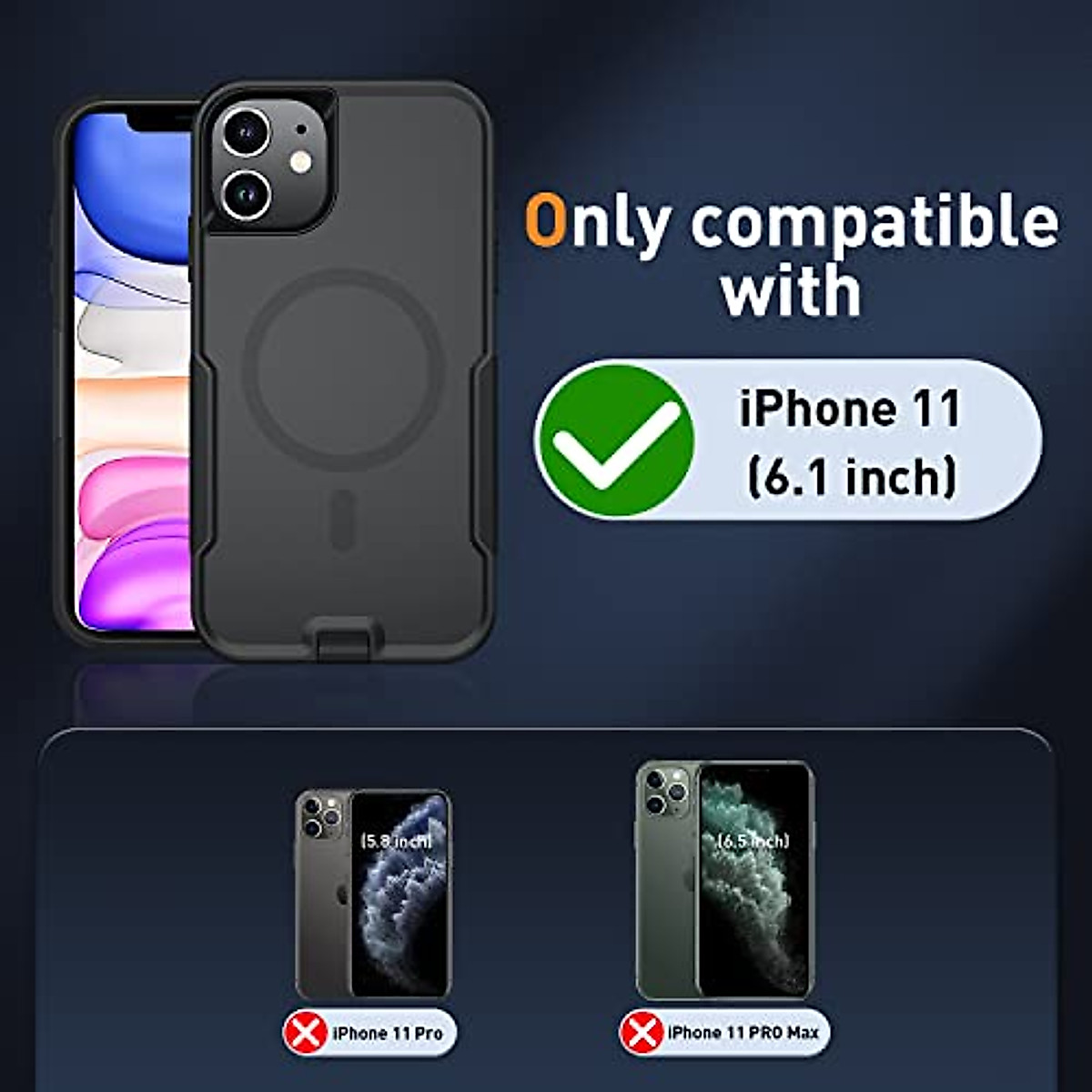 Xmon Magnetic Case for iPhone 11 Case [MIL-Grade Drop Tested & Compatible with MagSafe] Tempered Glass Screen Protector with Camera Lens Protector Phone Case Cover for Apple iPhone 11 (Black)
