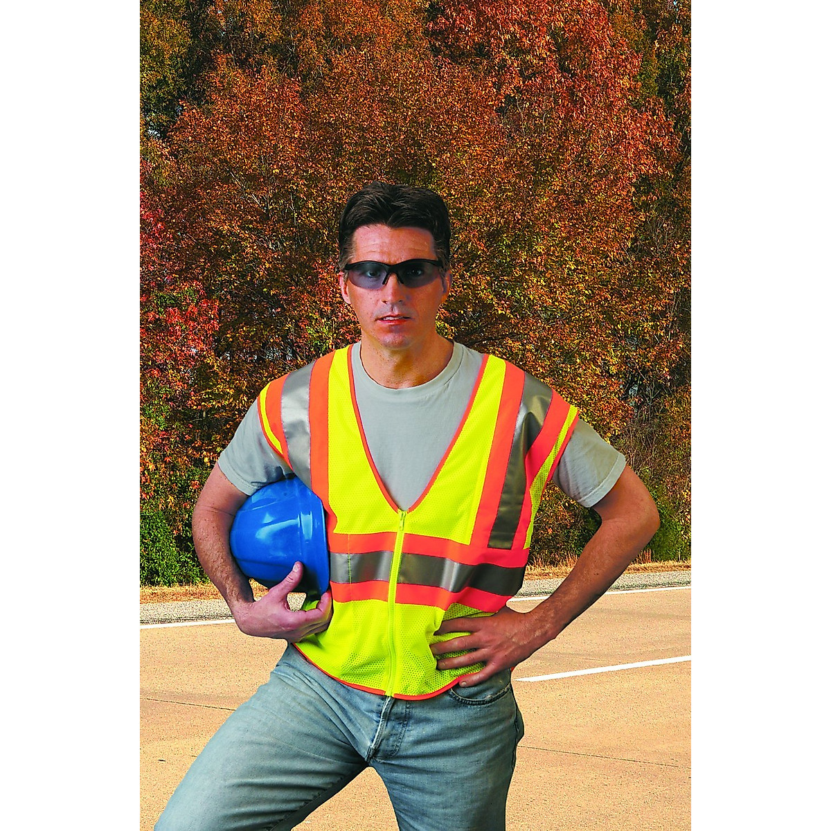 MCR Safety WCCL2LX2 Class 2 Polyester Mesh Safety Vest with 3M Scotchlite 4-1/2-Inch Orange/Silver Reflective Stripe, Fluorescent Lime, 2X-Large