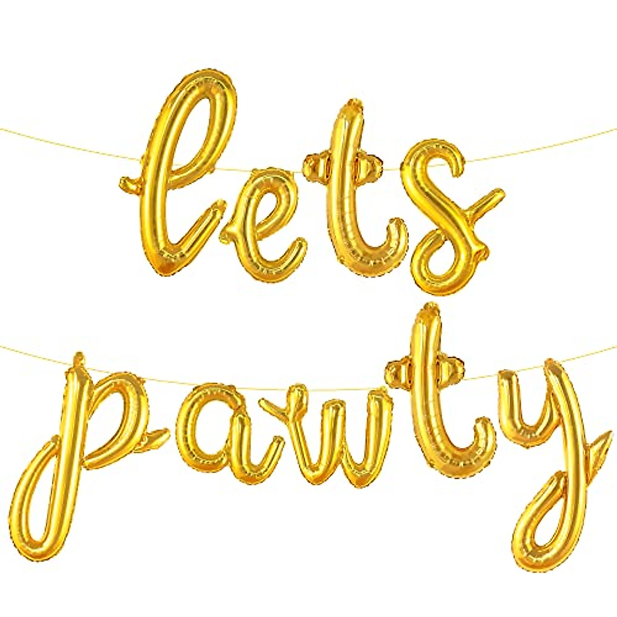 KatchOn, Gold Lets Pawty Balloon Letters - 16 Inch | Script Lets Pawty Balloon Banner for Dog Birthday Decorations | Gold Lets Pawty Birthday Decorations | Lets Pawty Balloons for Puppy Birthday Décor