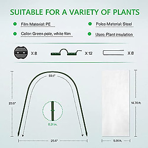 VIVOSUN 4Pcs 5FT Greenhouse Hoops with PE Cover, Rust-Free Grow Tunnel Tunnel, 5FT Long Steel with Plastic Coated Plant Supports for Garden Fabric, Plant Support Garden Stakes