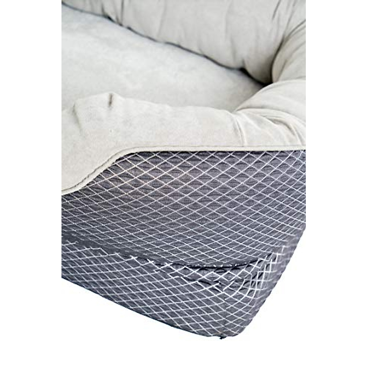 BarksBar Snuggly Sleeper Large Gray Diamond Orthopedic Dog Bed with Solid Orthopedic Foam, Soft Cotton Bolster, and Ultra Soft Plush Sleeping Space - 40 x 30 Inches