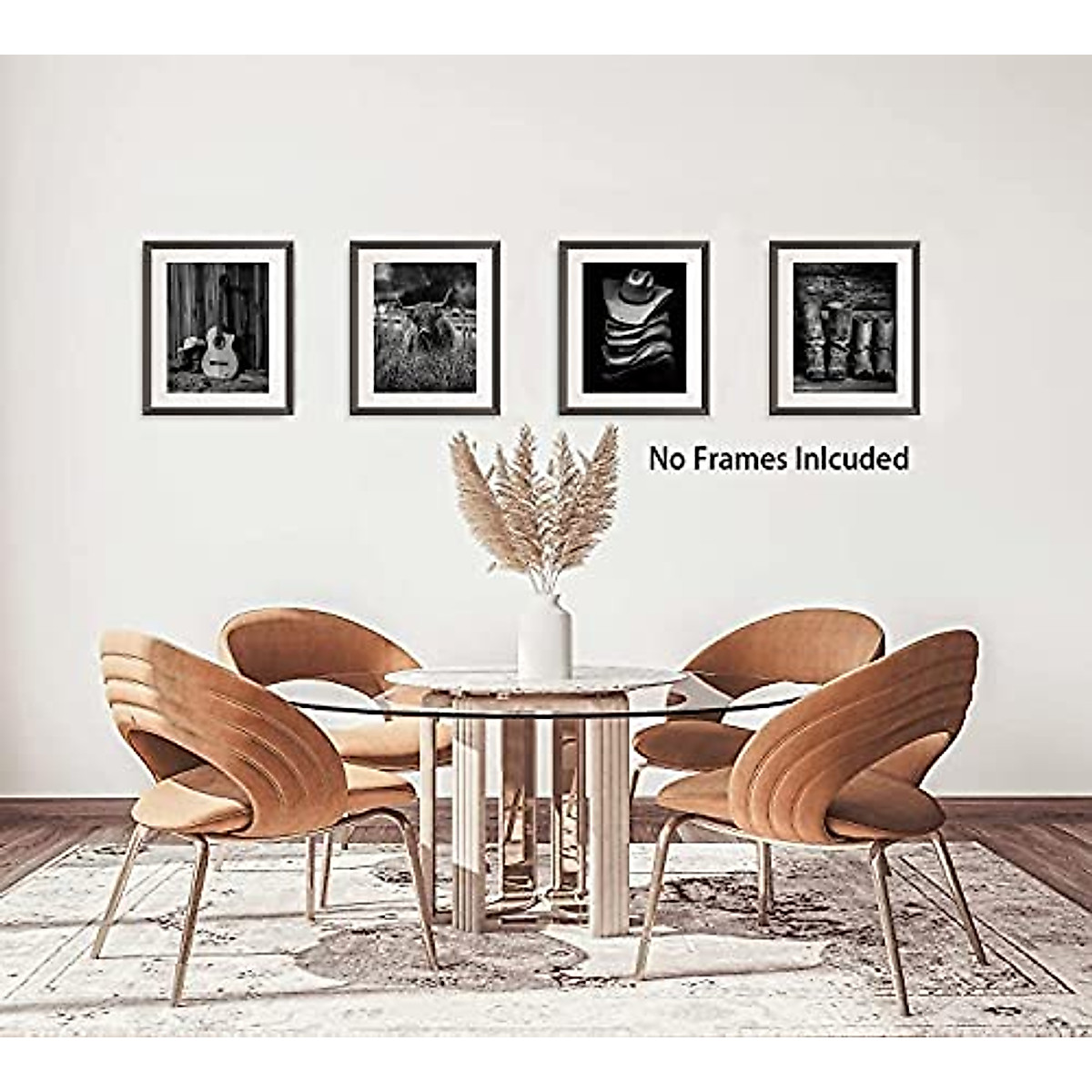 NIIO Western Cowboy Wall Art, Highland Cow Print, Boots Straw Hat and Longhorn Decor Vintage Farmhouse Canvas for Men's Bedroom, Set of 4(8inx10in, Unframed)