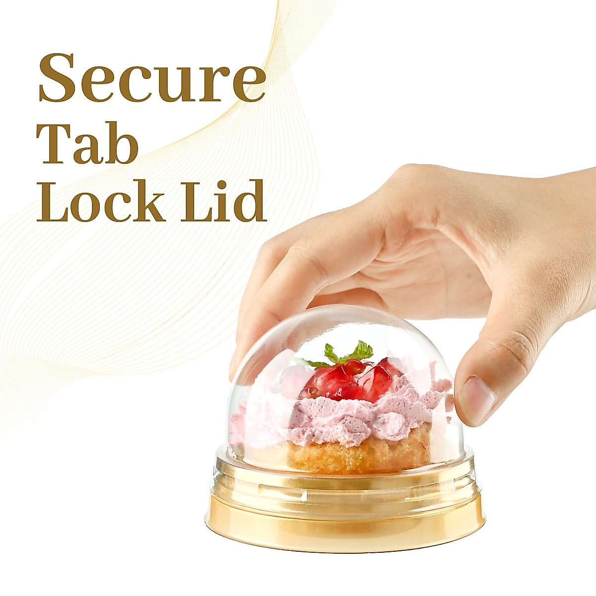 TOFLEN 50 Pack 3 Inches Gold Charcuterie Domes with Clear Lids, Plastic Hot Cocoa Bomb Boxes, Individual Party Dessert Display Charcuterie Domes for Catering Event Wedding