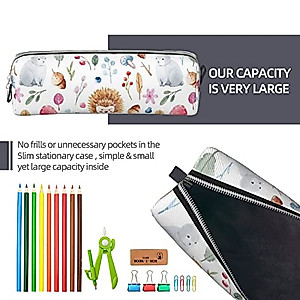 allgobee Pu Leather Pencil Bag Pen Case Watercolor-Pink-Bunny-Owl-Hedgehog Students Stationery Pouch Pencil Holder Desk Organizer