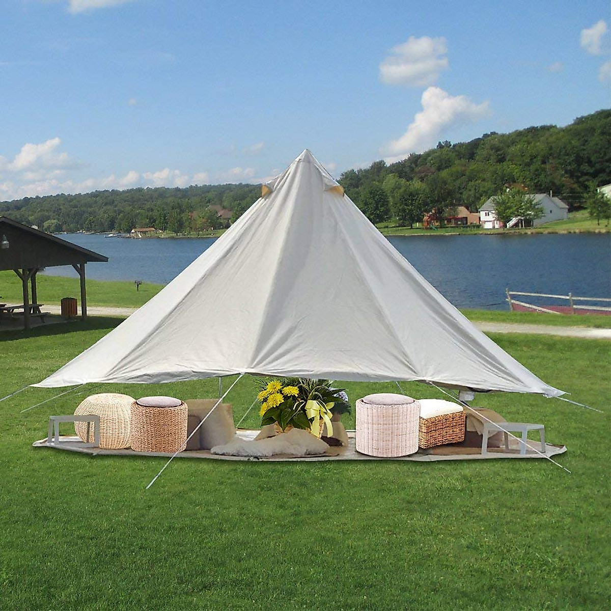 PlayDo 3M/9.8ft 4 Season Cotton Canvas Bell Tent Camping Yurt Tent Huning Wall Tent with Top Stove Hole for 2 Person