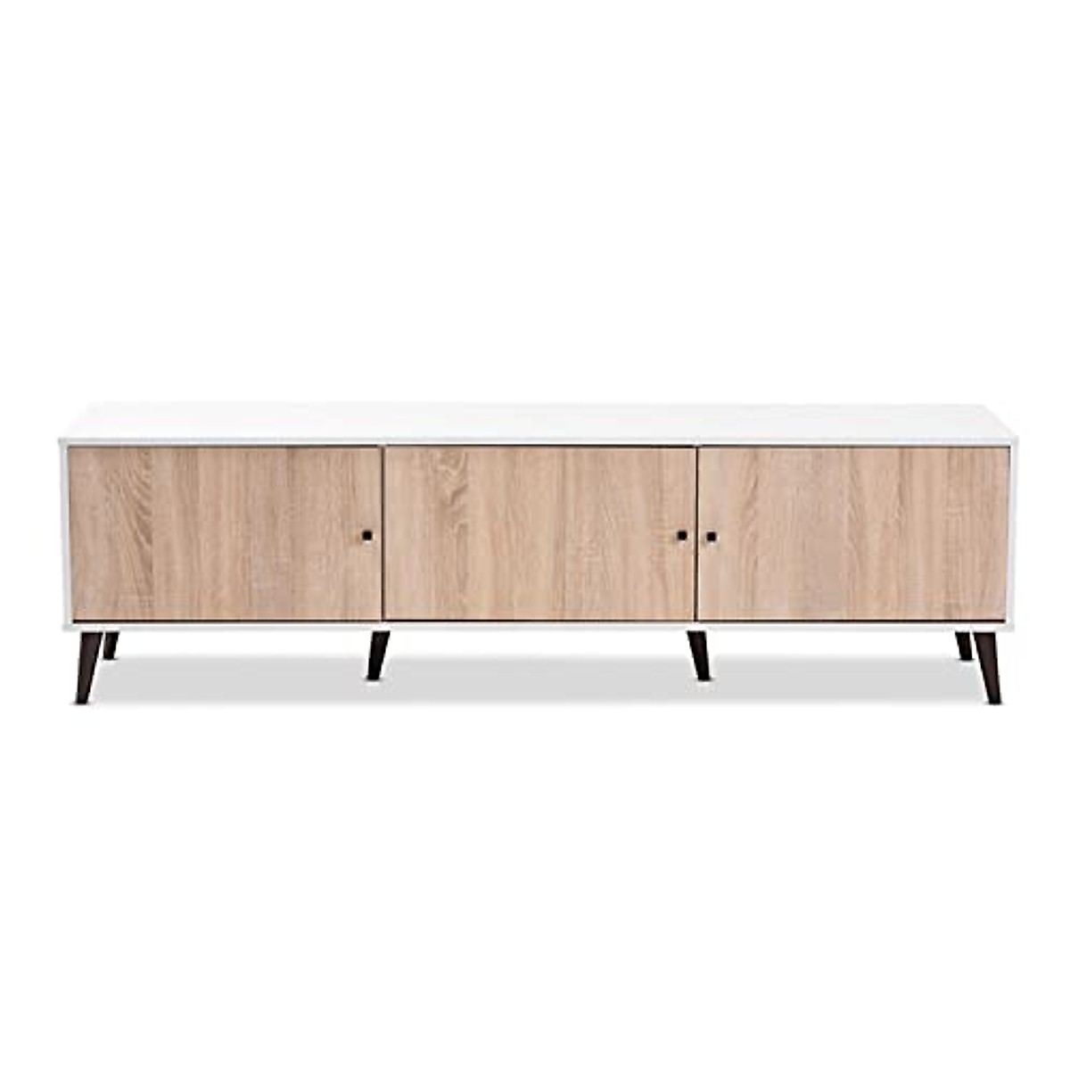 Baxton Studio Bastien Mid-Century Modern White and Light Oak 6-Shelf TV Stand