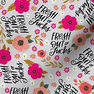 Spoonflower Fabric - Pretty Fresh Out Pink Flowers Floral Gray Rose Daisy Swear Curse Word Printed on Petal Signature Cotton Fabric Fat Quarter - Sewing Quilting Apparel Crafts Decor