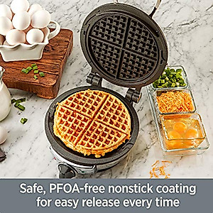 All-Clad Stainless Steel Classic Round Waffle Maker with 7 Browning Settings, 4-Section, Silver