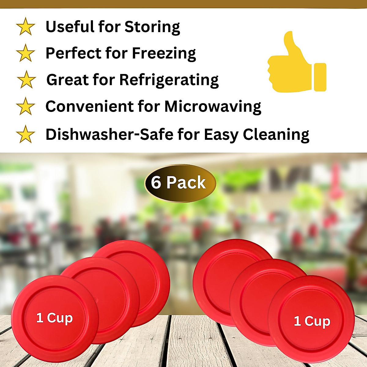 Klareware 1 Cup Red Round Plastic Food Storage Replacement Lids Covers for Klareware Anchor Hocking and Pyrex Glass Bowls 4 Pack Container not Included 6 Pack