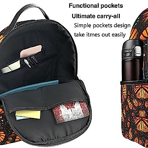Orange Monarch Butterflies Print Backpack Laptop Bag Multiple Pockets Casual Travel Shoulder Bag For Men Women