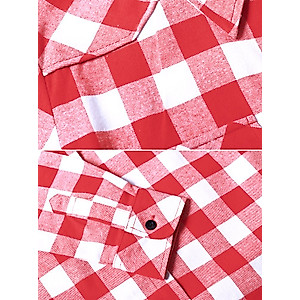 OCHENTA Women's Roll Up Sleeve Button Down Plaid Flannel Shirt Fall Casual Tops M042 Red White M