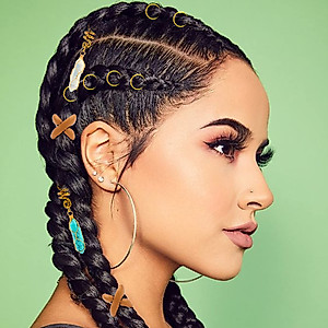 Messen 69 PCS Dreadlocks Jewelry Handemade Crystal Wire Wrapped Braids Hair Accessories Imitation Wood Beads Aluminum Hair Cuffs Coils Hair Rings Pearl Pendants for Hair Decoration (Gold)