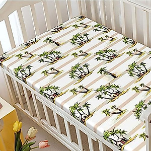 Exotic Themed Fitted Mini Crib Sheets,Portable Mini Crib Sheets Soft Toddler Mattress Sheet Fitted - Crib Mattress Sheet or Toddler Bed Sheet,24“ x38“,Multicolor