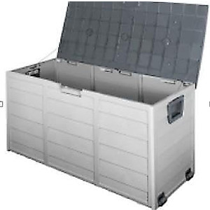 Gerrit All Weather UV Pool Deck Box Storage Shed Bin Backyard Patio Outdoor w/Wheel