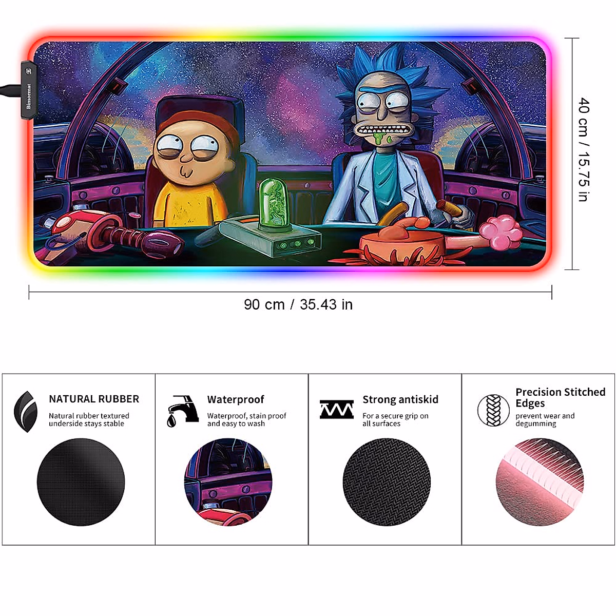 Gaiamat XXL RGB Gaming Mouse Pad,Large LED Anime Mousepad with Non-Slip Rubber Base and Durable Stitched Edges,35.4x15.7IN Mouse Mat Laptop PC Desk Mat(leddrive)