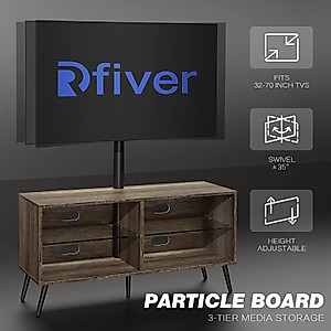 Rfiver Swivel Wood TV Stand with Mount for 32-70 Inch Flat Screen TVs, Entertainment Center with 4-Shelf Storage Cabinet for Media Console, Universal Floor TV Stand Cabinet for Home, Rustic Oak