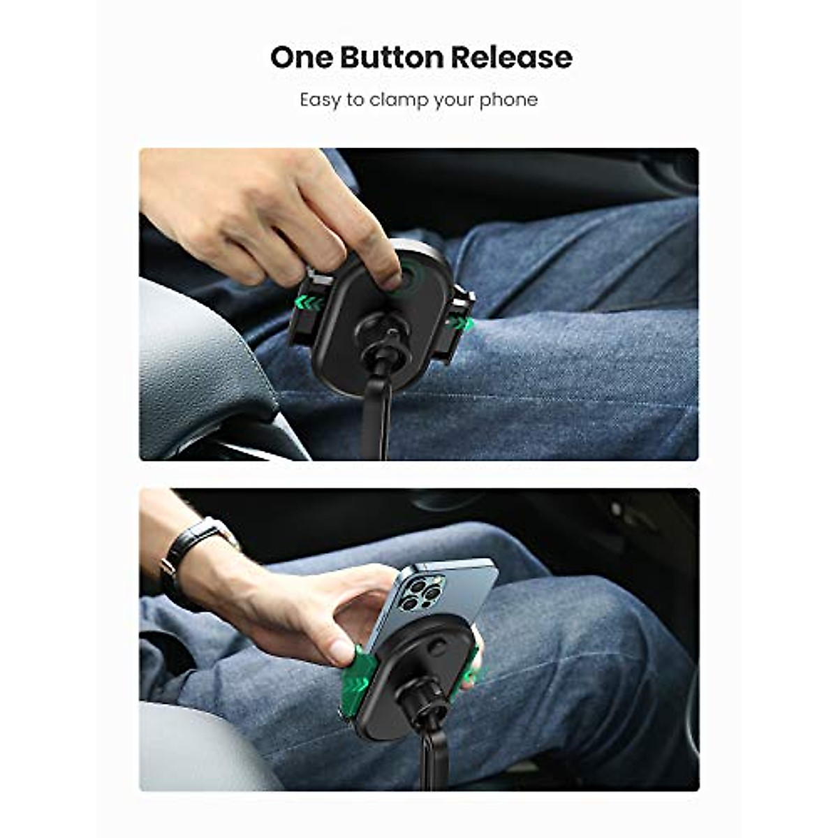 UGREEN Cup Car Phone Holder One-Button Release Cell Phone Mount Automobile Universal Adjustable Compatible for iPhone 13 12 Pro Max XR 8 7 and Android Smartphones