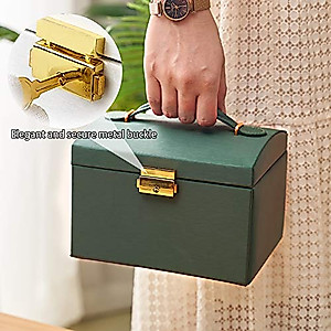 Volance Jewelry Box Organizer for Women Girls,3 Layer Medium Sized PU Leather Jewelry Storage Box with Lock and Removable Tray,for Necklace Earrings Rings Bracelets - Green