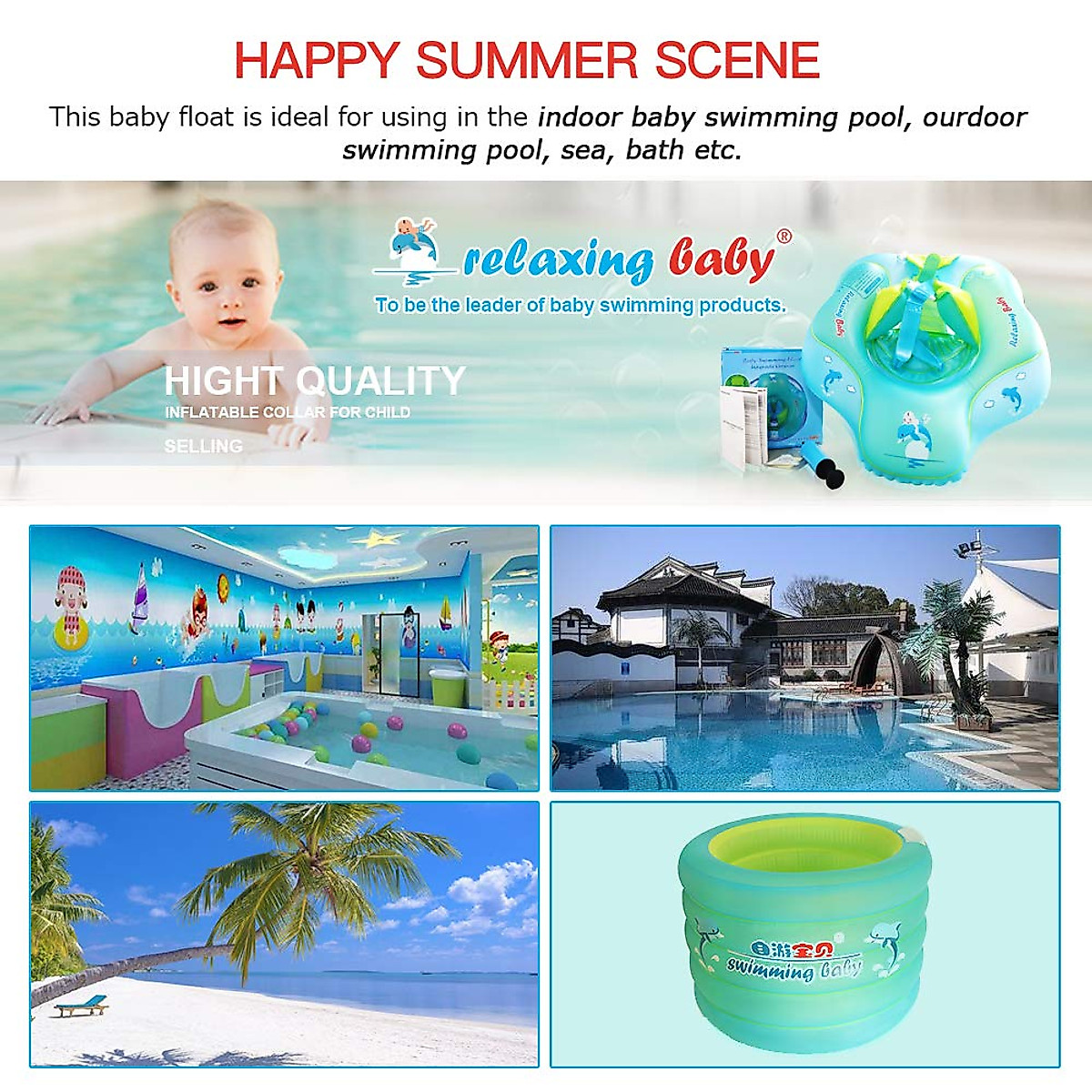 Relaxing Baby-Anti-Slip Baby Swimming Float Ring for Pool Inflatable Baby Swim Float Children Waist Ring Inflatable Pool Floats Toys Swimming Pool Accessories for The Age of 3-36 Months