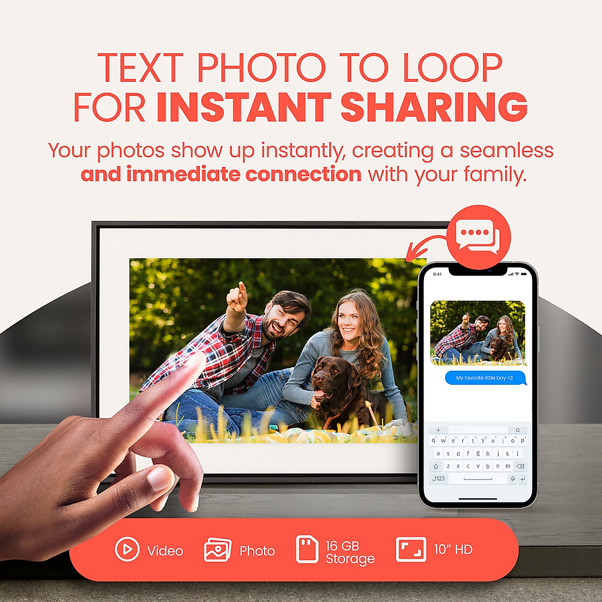 Loop Wi-Fi Digital Picture Frame with Touch Screen, 10-Inch Display, The Only Frame to Offer Text Message Photos Direct to Frame, Easy to use App, Gift to Keep Friends and Family Connected