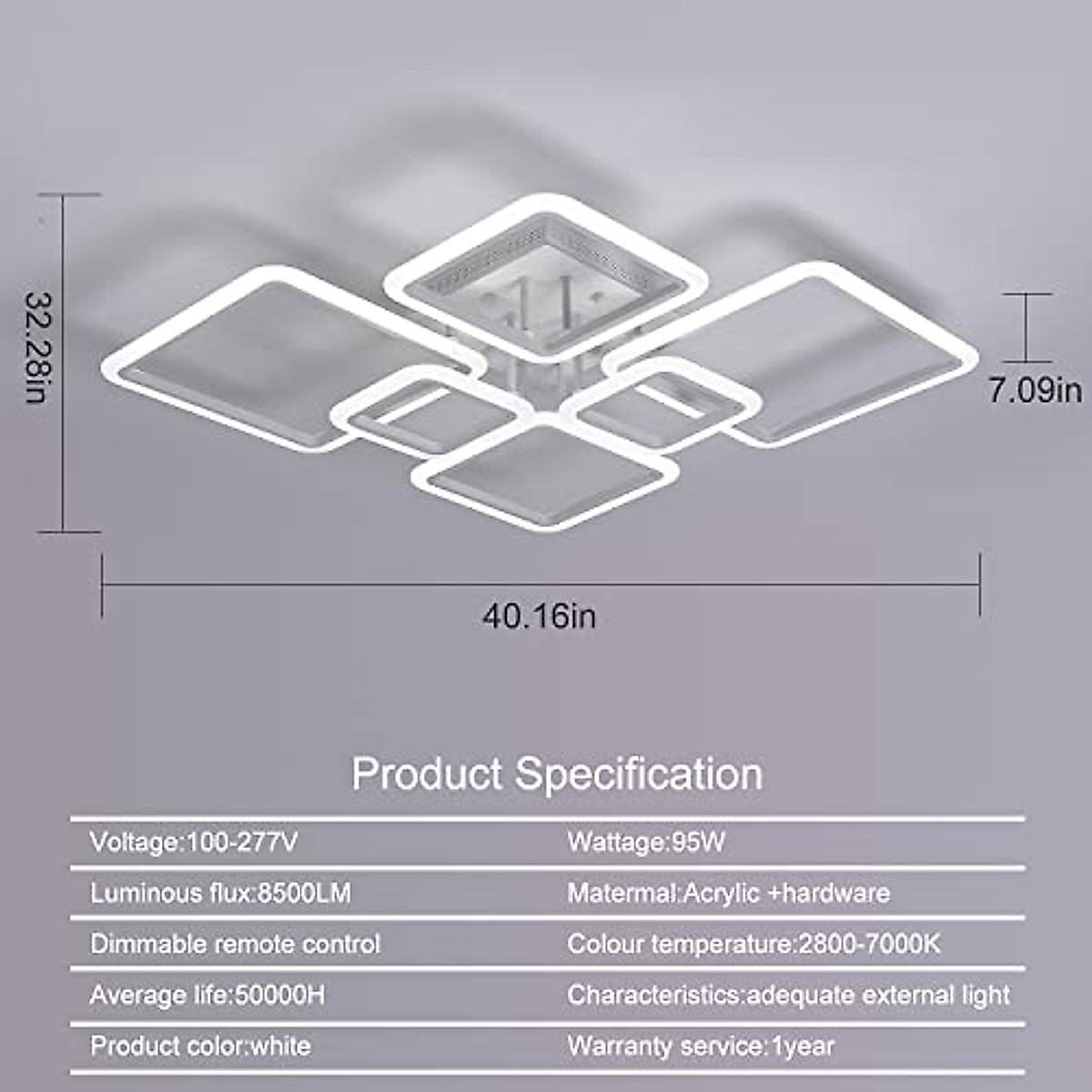 JULINSHUN Modern LED Ceiling Light,95W Remote Control Dimmable Ceiling Lamps,6 Rings White Modern LED Ceiling Light for Living Room, Bedroom, Study, Office
