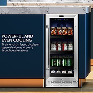 Whynter BBR-838SB Built-in Under Counter 15 inch Beverage Refrigerator and Cooler Fridge with Glass, Lock, Reversible Door, Digital Control and Carbon Filter, 3.0 cu. ft, Stainless Steel, 80 Capacity