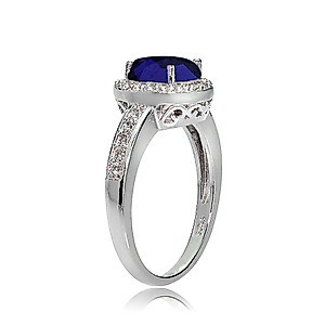 Ice Gems Sterling Silver Created Blue Sapphire and White Topaz Oval Halo Ring