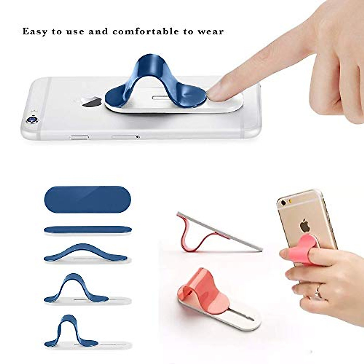 ZOQIZA Phone Grip Holder Portable Finger Grip Holder Strap Bracket Phone Loop Finger Kickstand for Universal Phone Charms (Denim Hot Pink)