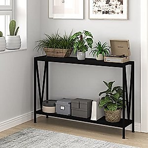Alkmaar Black Narrow Console Table with Storage, 42.9" 2-Tier Sofa Table for Entryway, Living Room, Hallway, Foyer, Corridor, Office