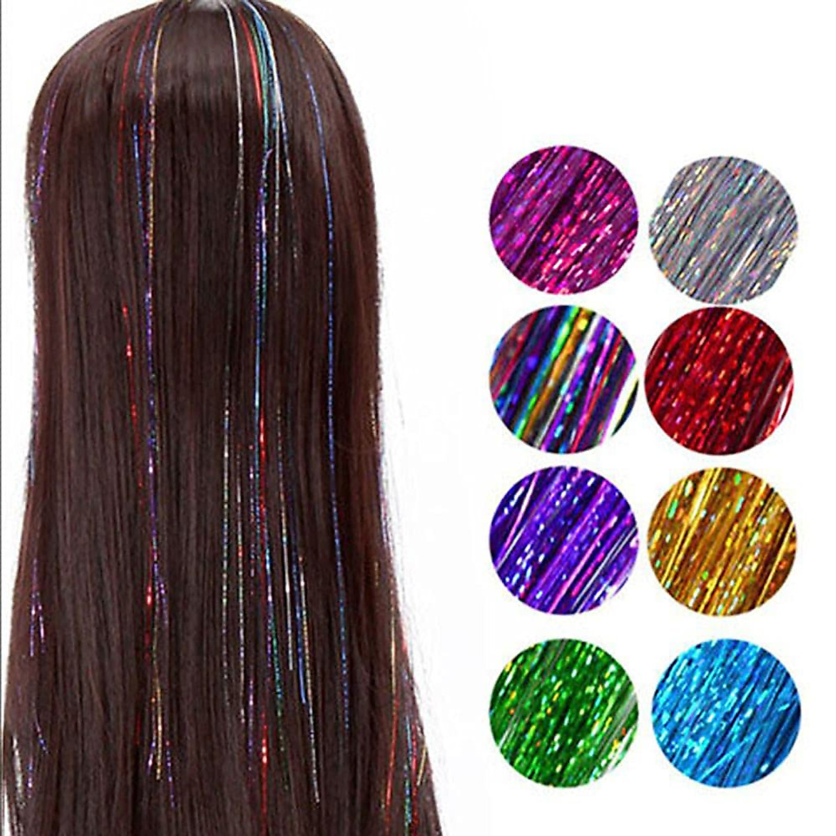 Hair Tinsel Kit, 16Color 47 Inches Glitter Heat Resistant Tinsel Hair Extensions Tensile with Hair Beads Wigs Tools & Accessories Tools Gift Set for Halloween Christmas Women Girls (16 COLOR KIT)