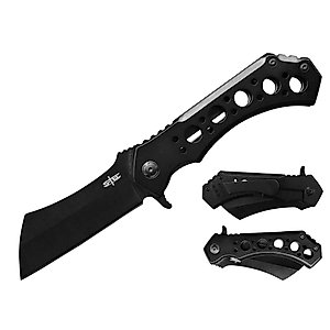 S-TEC 10.25" Ball Bearing Cleaver Folding Knife (Matte Black)